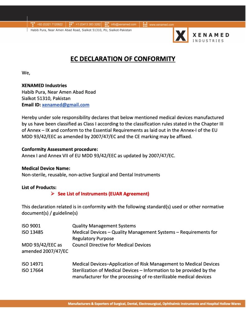 EC Declaration of Conformity – XENAMED Industries